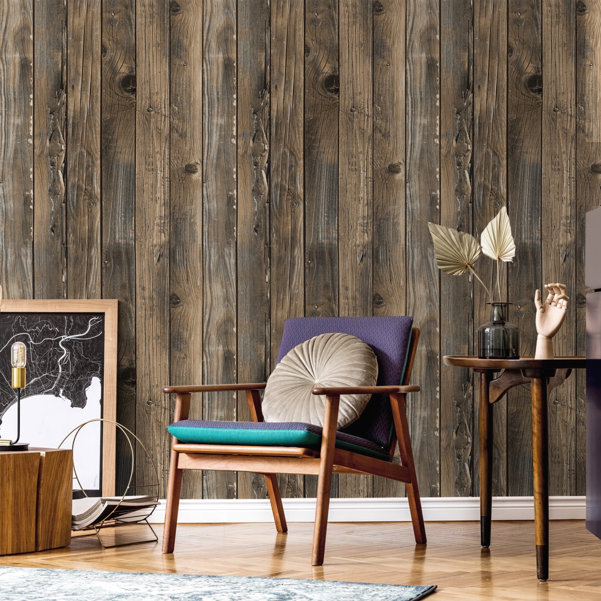 Abyssaly Wooden Peel and Stick Wallpaper, 17.7" x 275.5" Faux Wood ...
