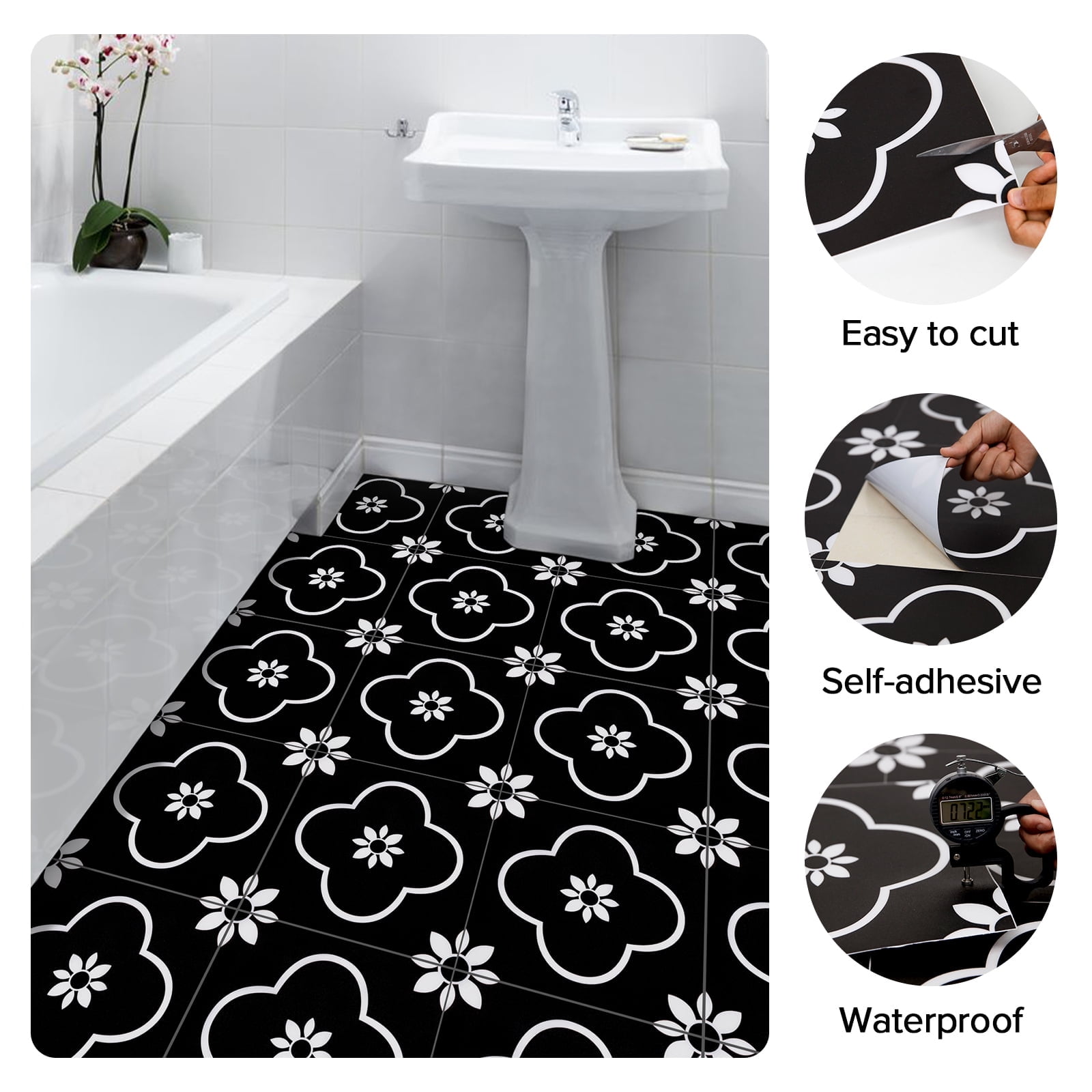 Abyssaly 20Pcs Black and White Vinyl Flooring Peel and Stick 12" x 12 ...