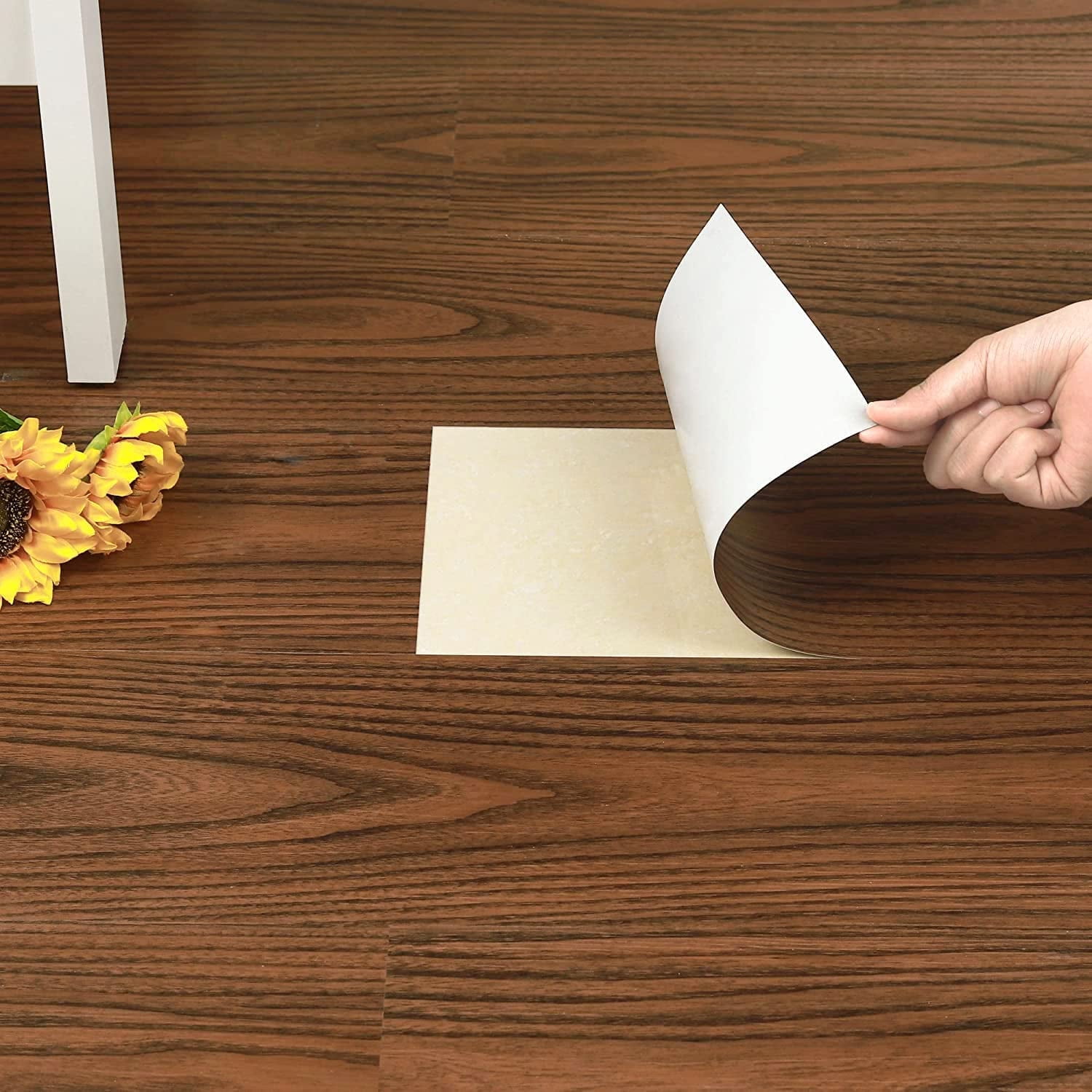 Abyssaly 10Pcs Sticky Flooring Tiles, 35x6in Red Wood Grain Vinyl Plank ...