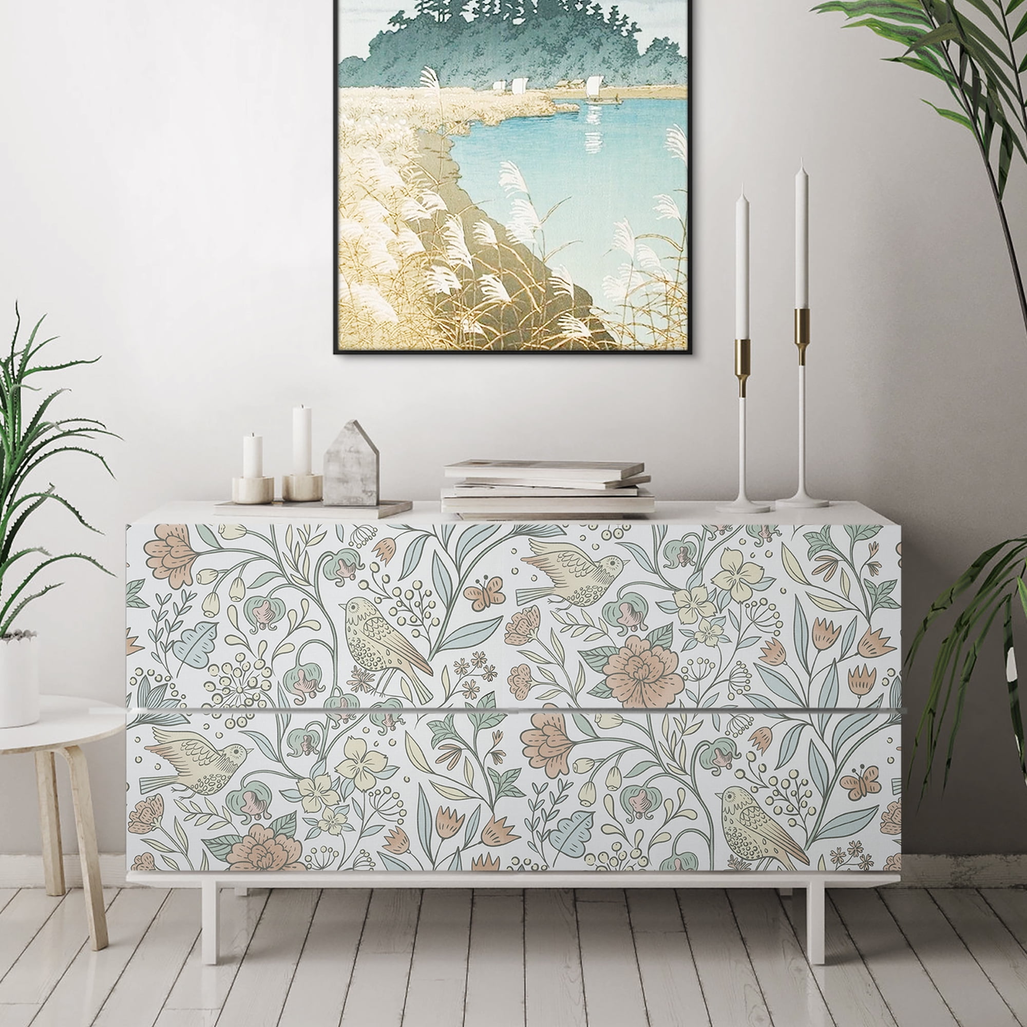 Abyssaly Floral Peel and Stick Wallpaper 17.7 "x 236" White Bird and ...
