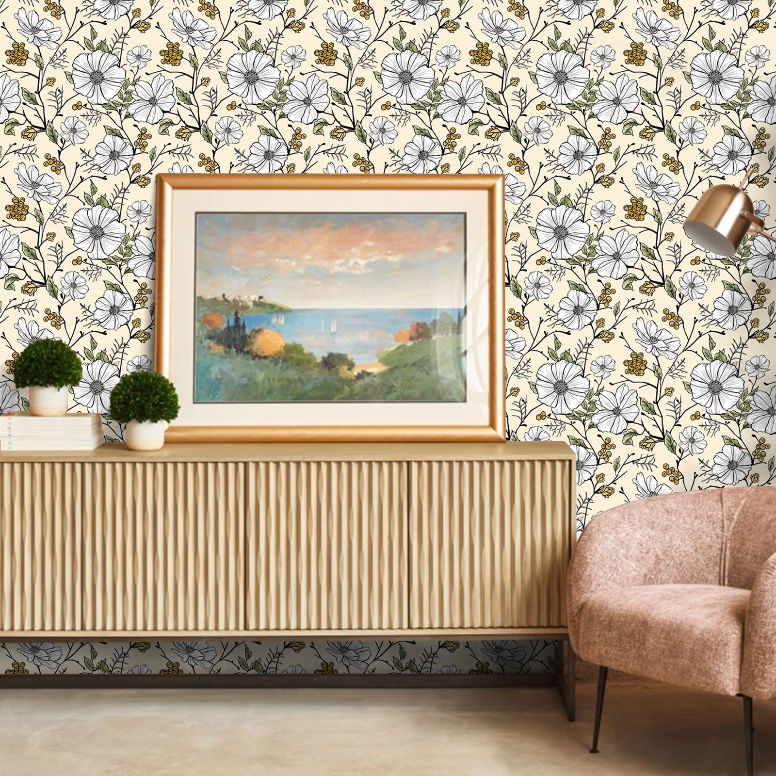 Abyssaly Floral Wallpaper Peel and Stick 17.7" x 118"Beige Vintage ...