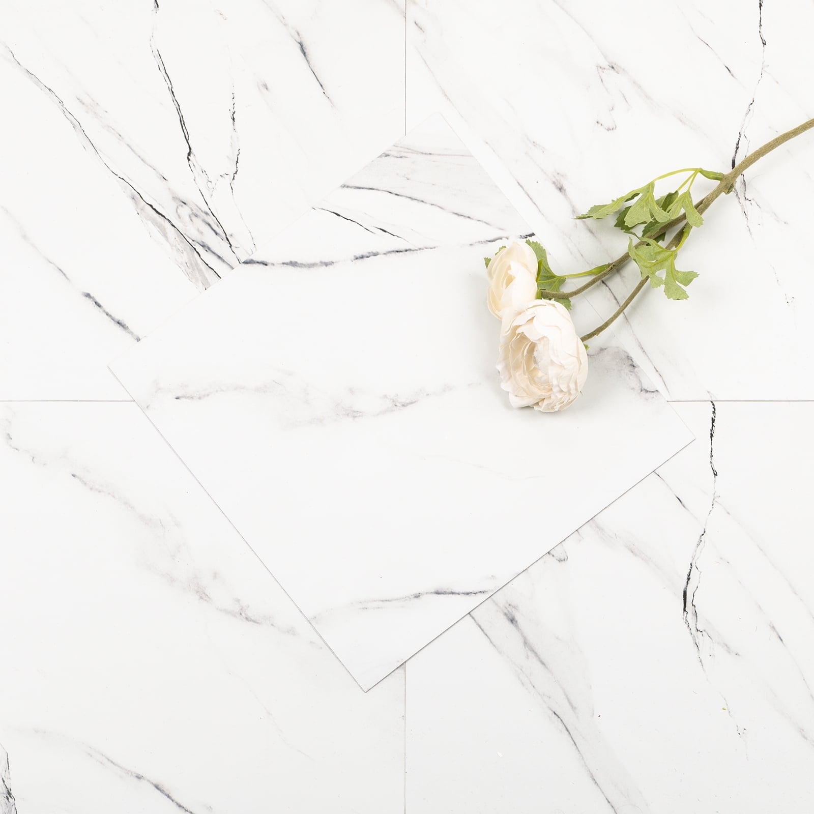 Abyssaly Marble 11.8" x 11.8" Self Adhesive Vinly Floor Tile White Peel ...