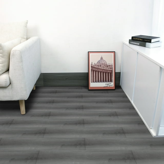 Abyssaly Natural Grey Wood Vinyl Flooring Grain Look 35in×6in 20-pcs ...