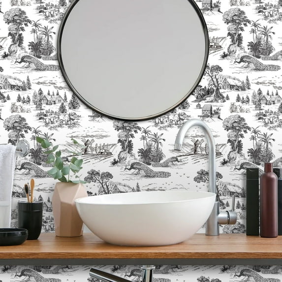 Abyssaly Peel and Stick Wallpaper Black Contact Wallpaper 17.7" x 118 ...