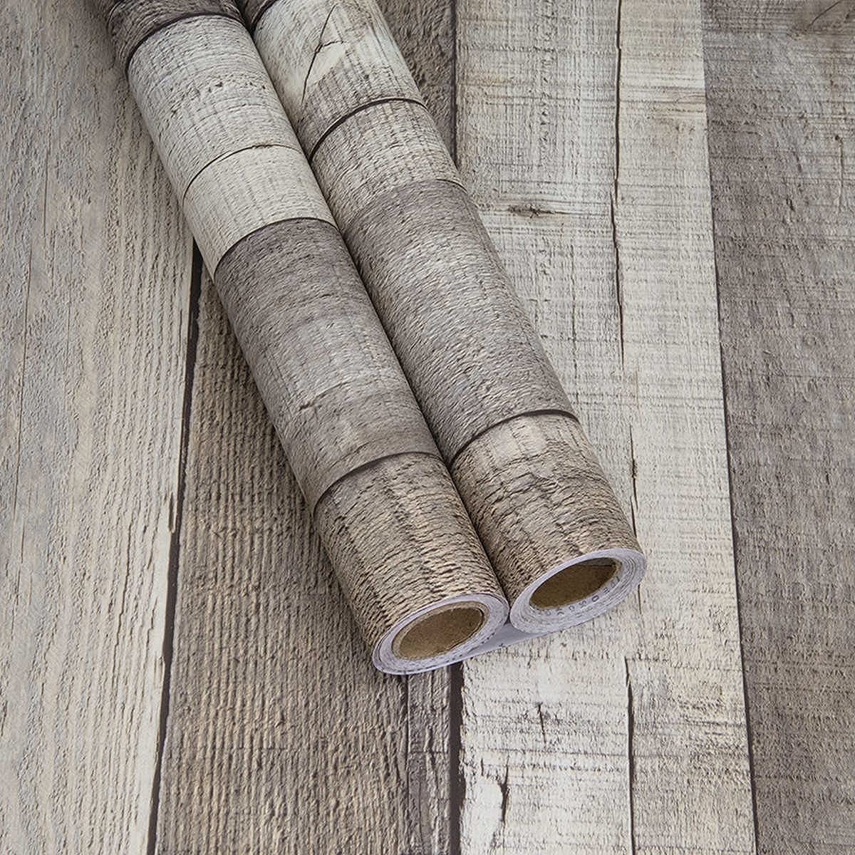 "Abyssaly Waterproof Wood Wallpaper, 17.7"" x 19.6ft, Gray Brown, Peel ...