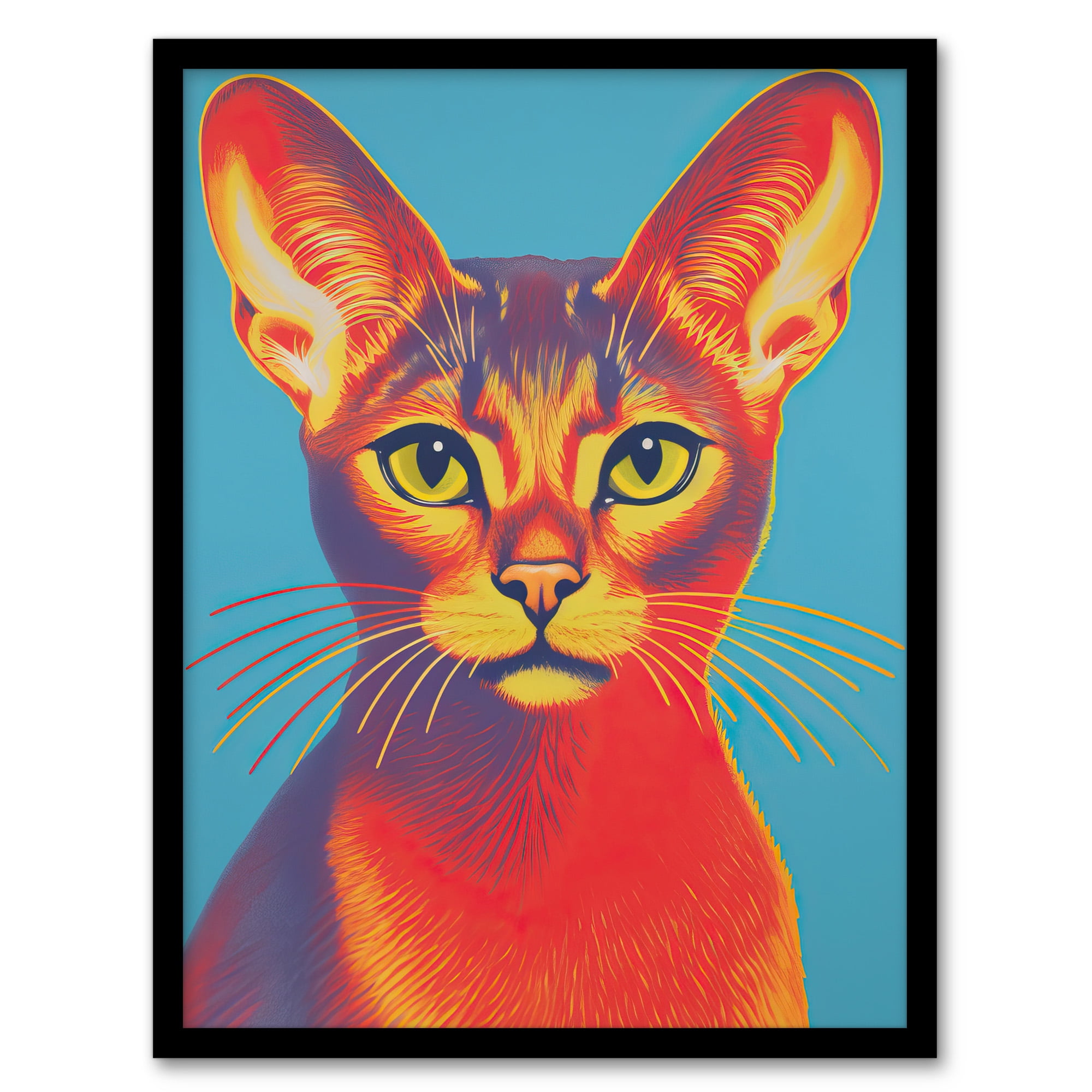 Abyssinian Cat Bold Vibrant Rich Red And Gold On Blue Screen Print ...