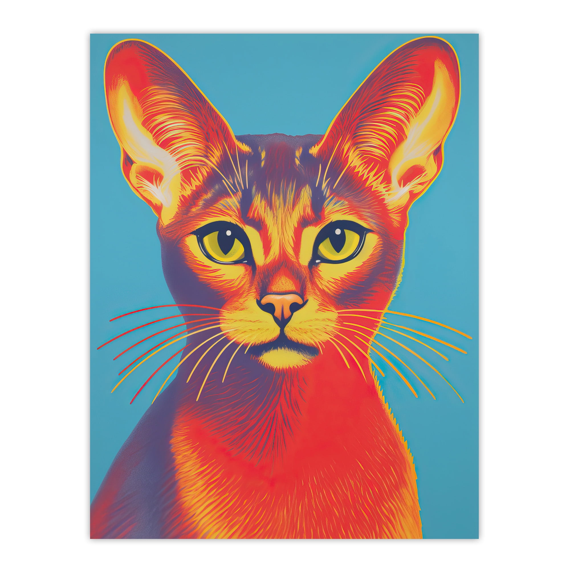 Abyssinian Cat Bold Vibrant Rich Red And Gold On Blue Screen Print ...