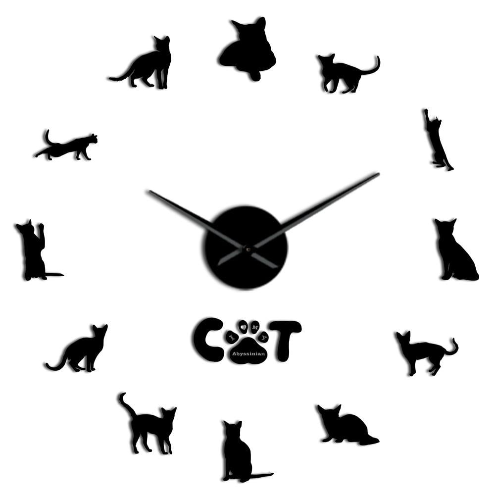 Abyssinian Cat Silouette Frameless Wall Clock Stickers, DIY Modern ...