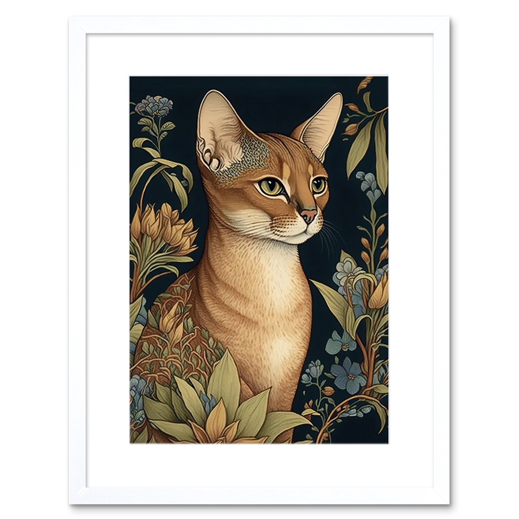 Abyssinian Cat with Flowers Art Nouveau Modern Watercolour Illustration ...