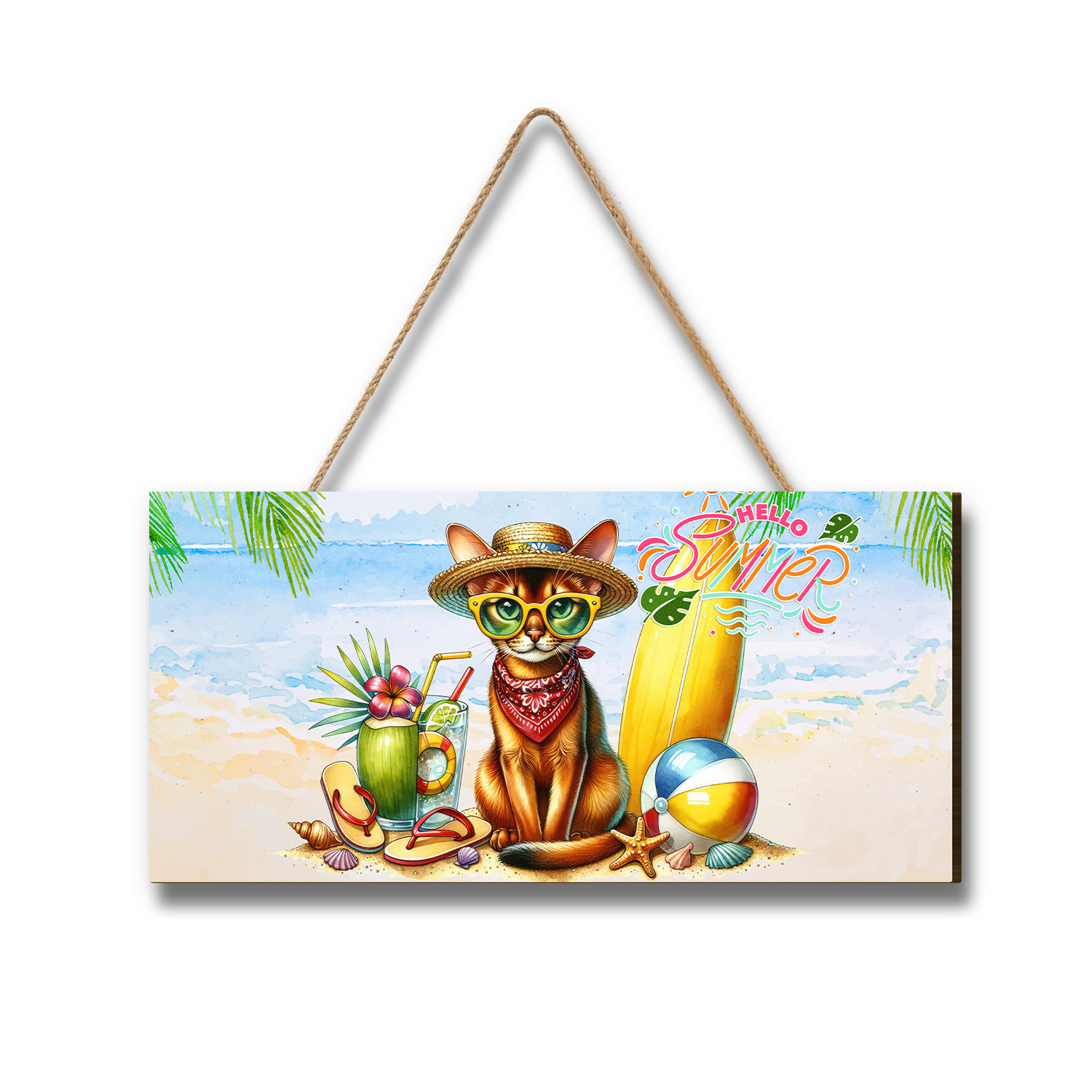 Abyssinian Hello Summer with Sunglasses and Surfboard Tropical Vibes ...