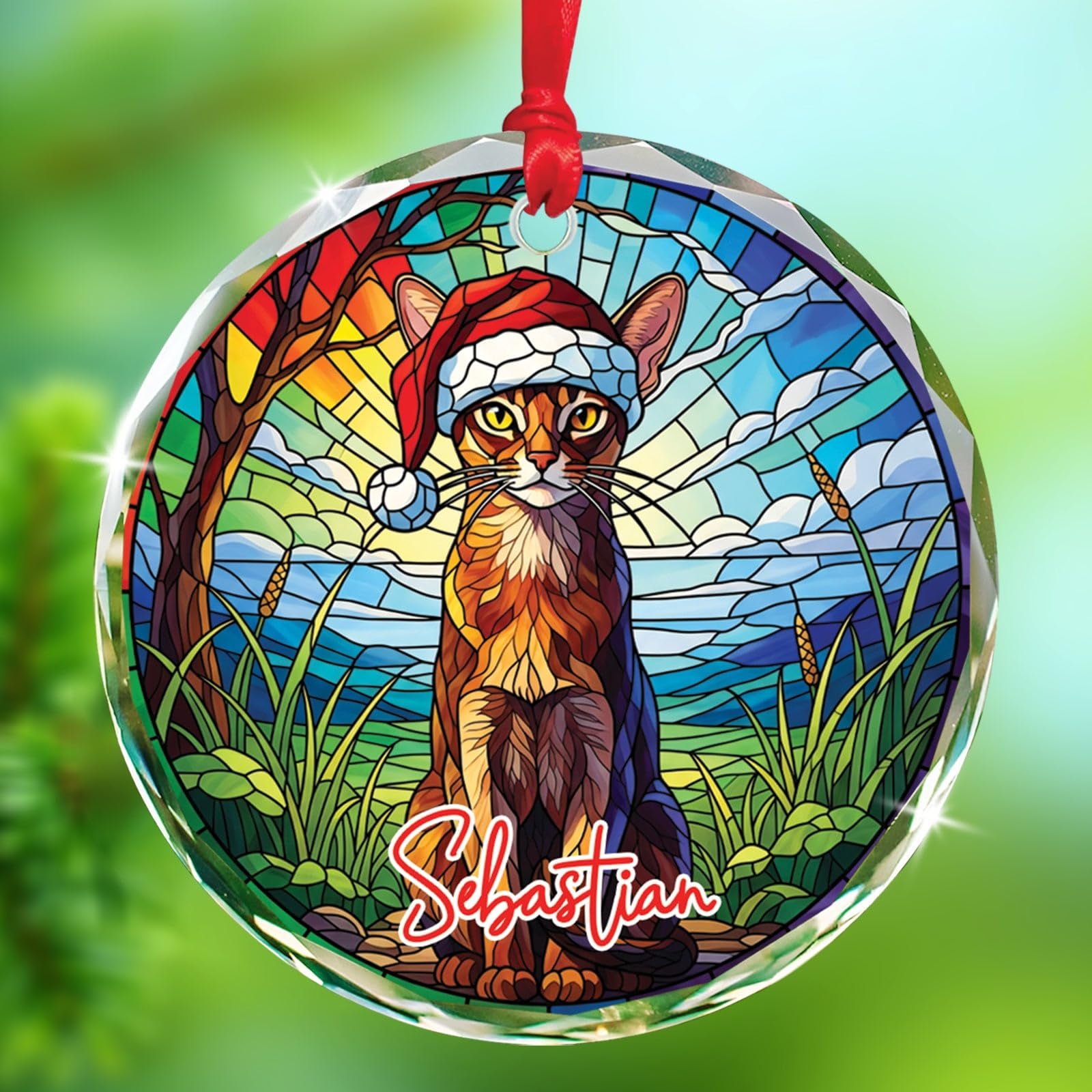 Abyssinian Stained Xmas Glass Ornament, Personalized Name Abyssinian ...