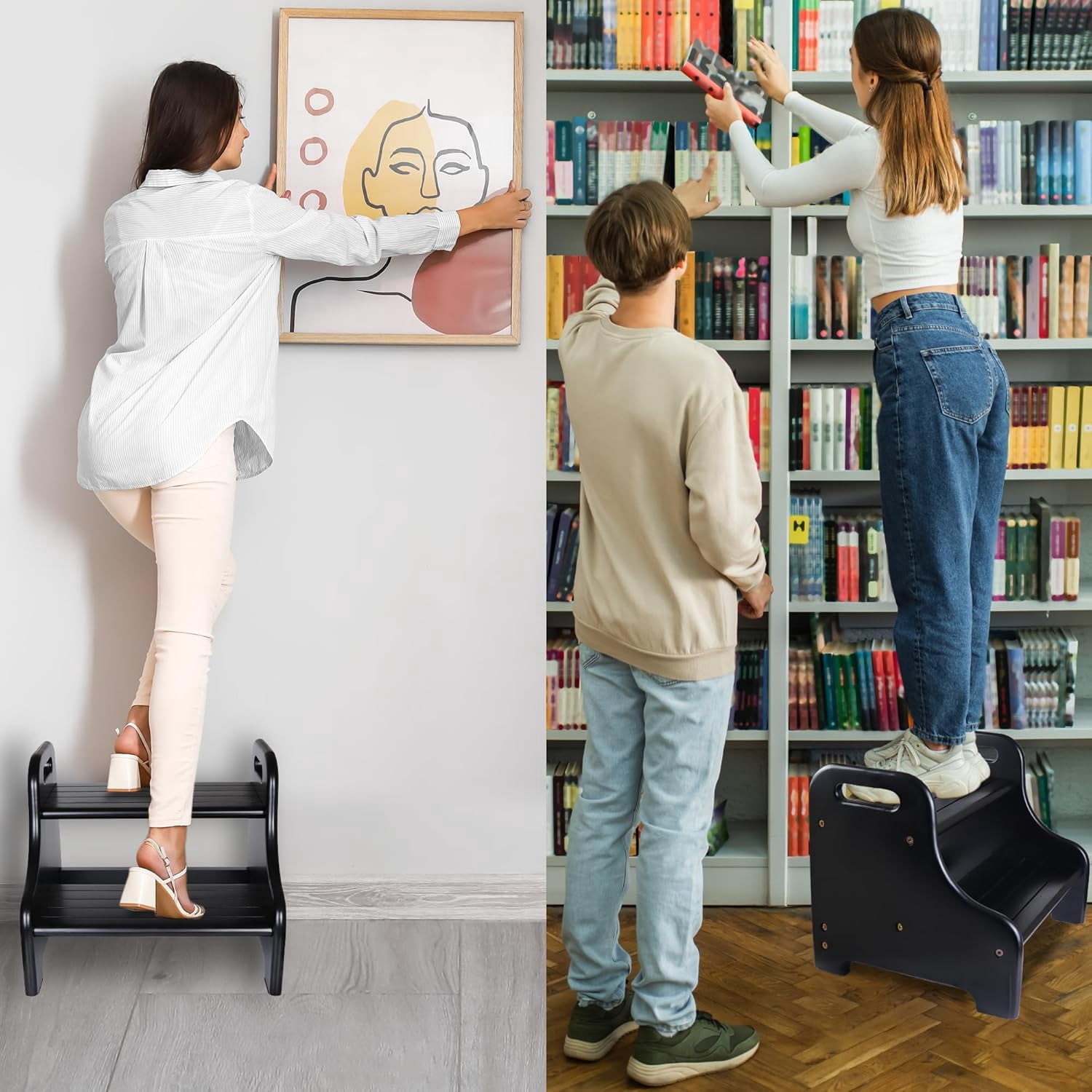 Acacia 2-Step Stool for Kid, Toddler Wood Step Ladder with 2 Handles ...