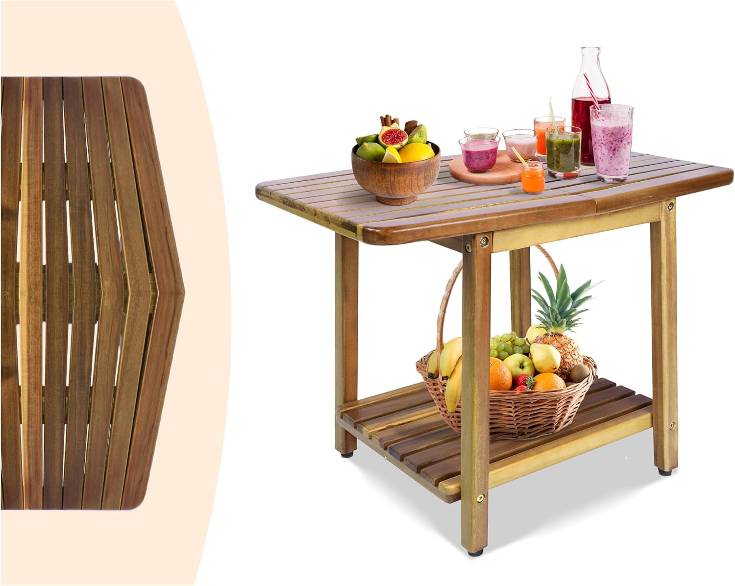 Acacia 24" 24" outdoor dining table, 2-level sturdy patio, end table ...