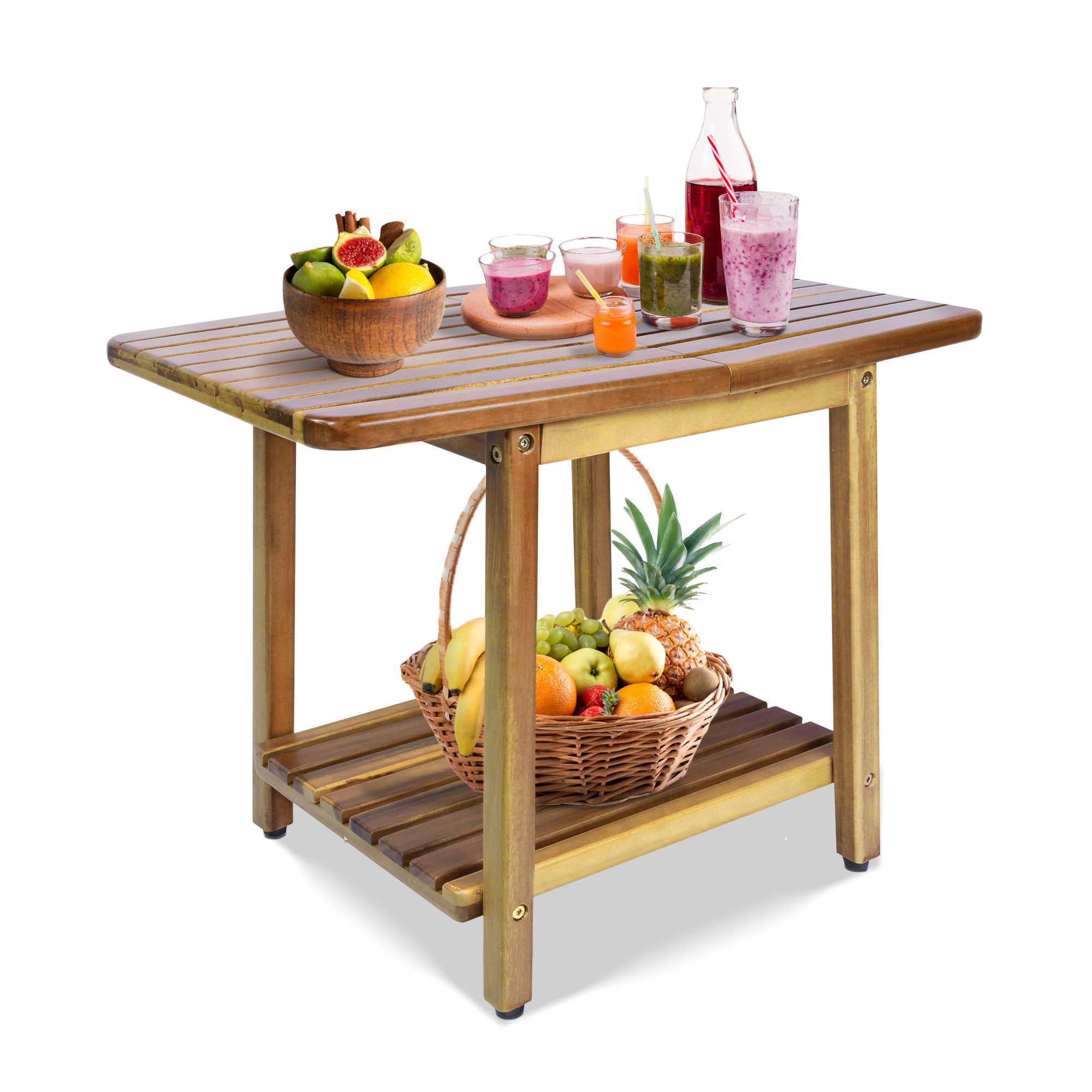 24-Inch Acacia Outdoor Side Table – 2-Tier Weather-Resistant Patio End ...