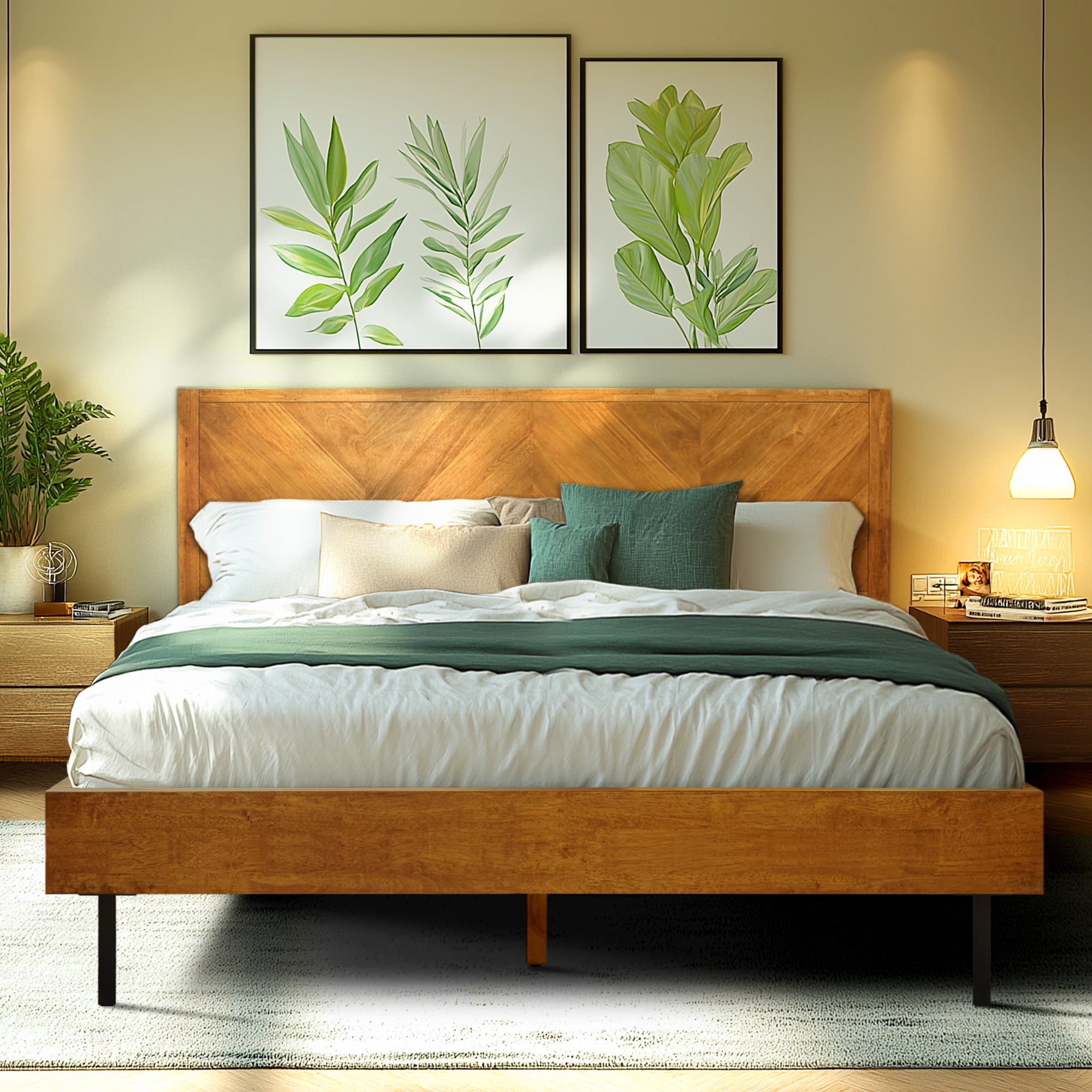 Acacia Alander Bed Frame with Headboard Bed Frame Queen Size Solid Wood ...