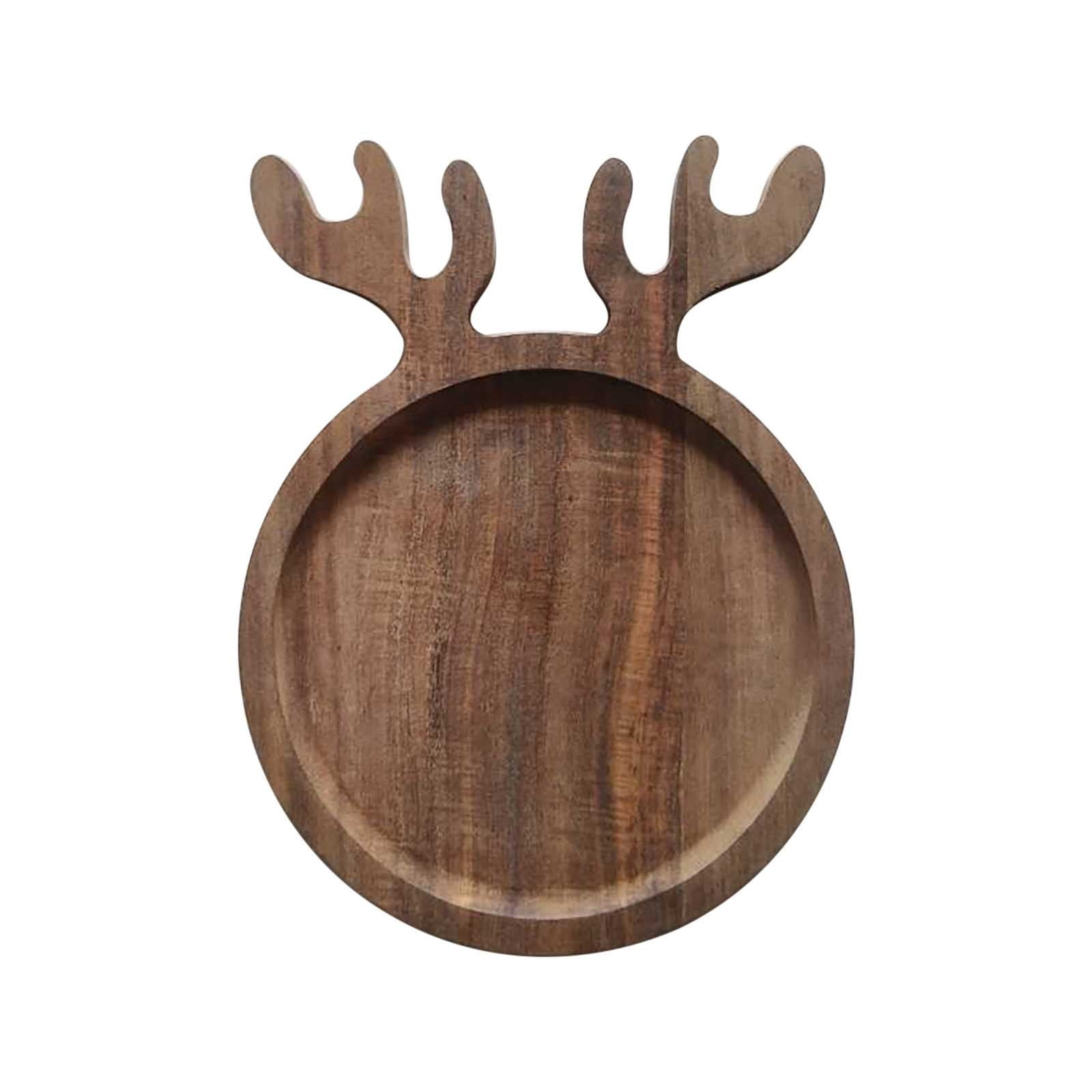 Acacia Antler Christmas Serving Platter, 10.27" x 7.87" Round Wooden ...