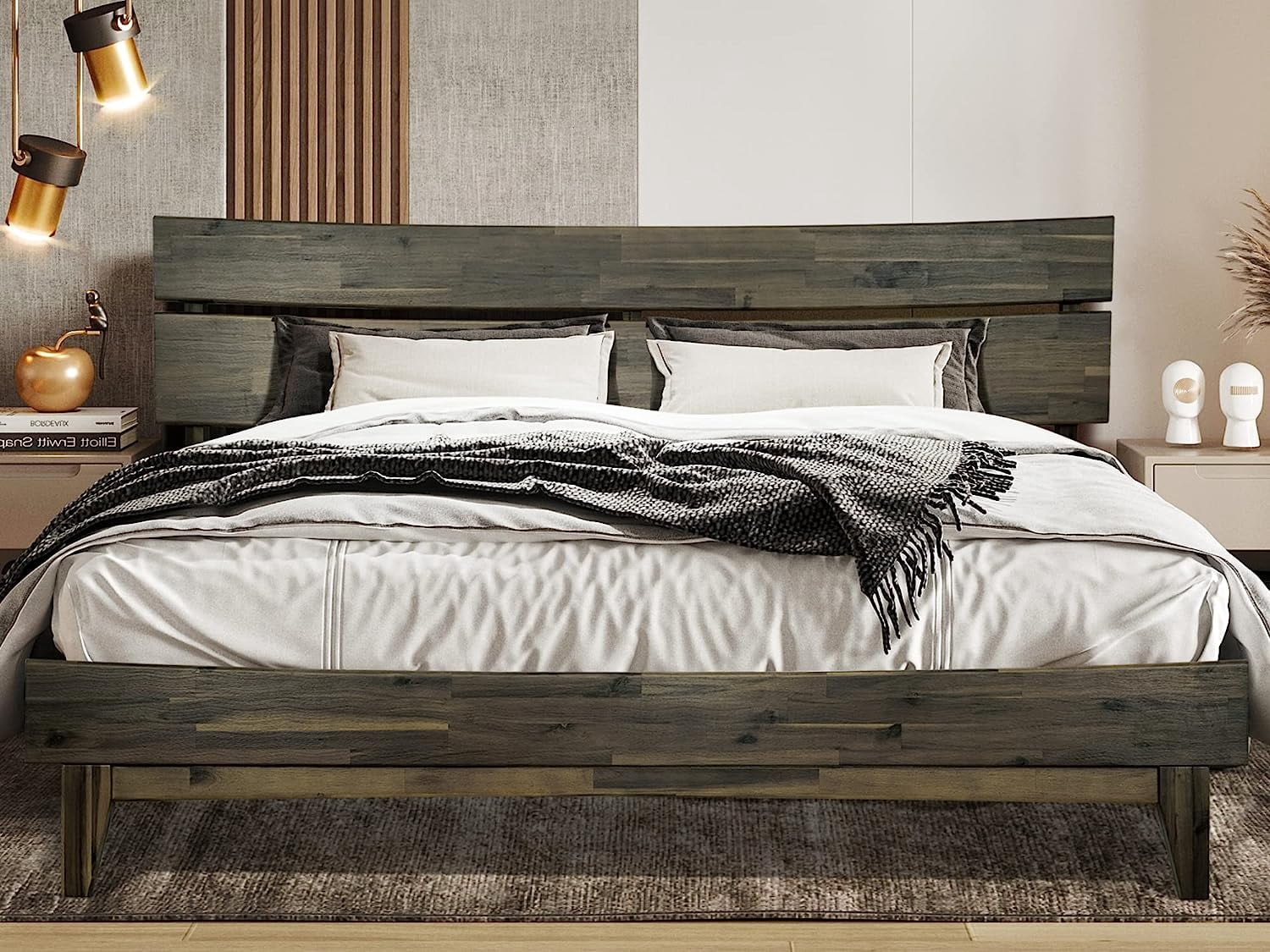 Acacia Aurora 14 Inch Wood Platform Bed Bed Frame with Headboard Queen ...