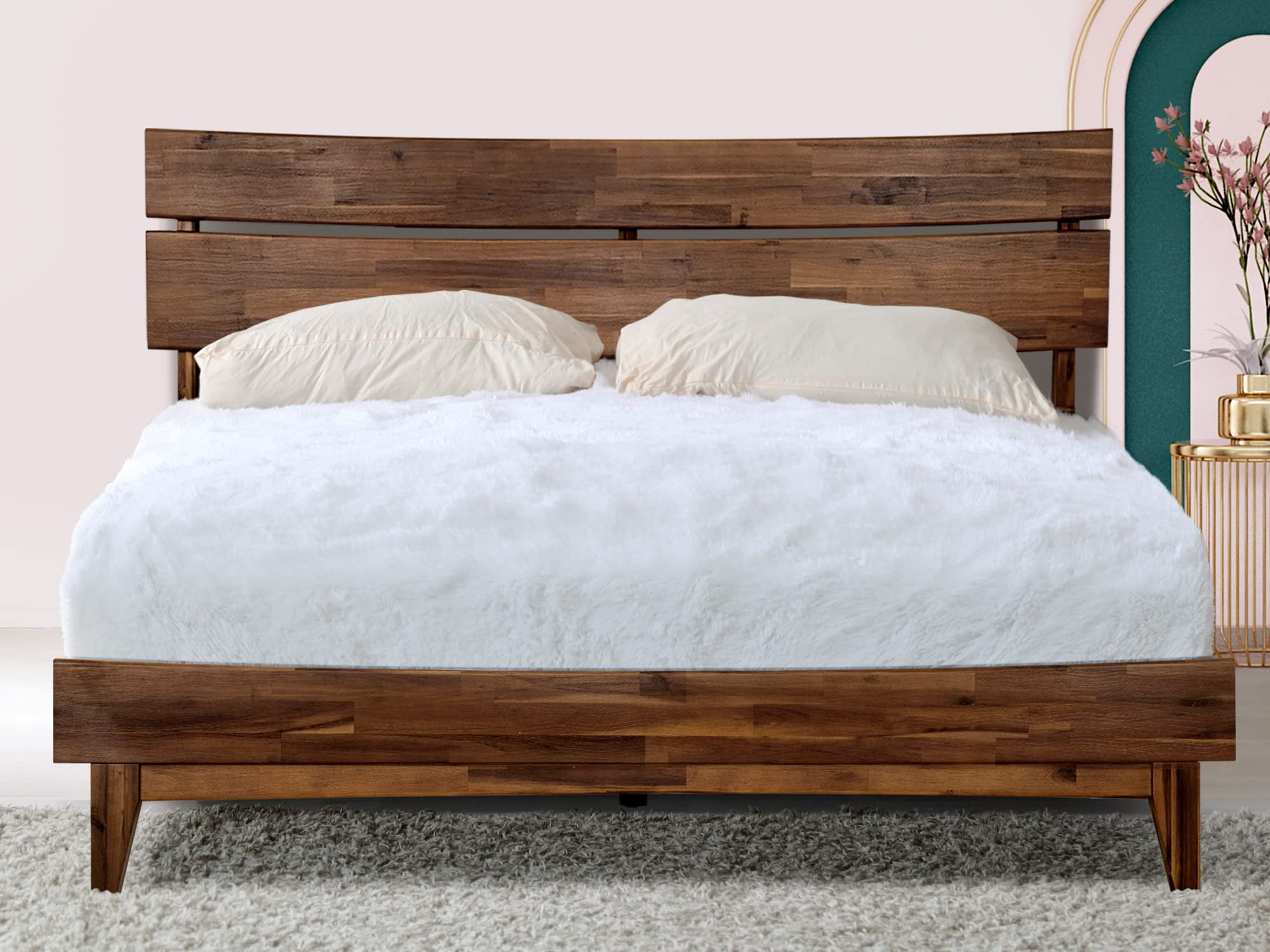 Acacia Aurora Wooden Frame High Headboard Solid Wood Platform Bed 800 ...