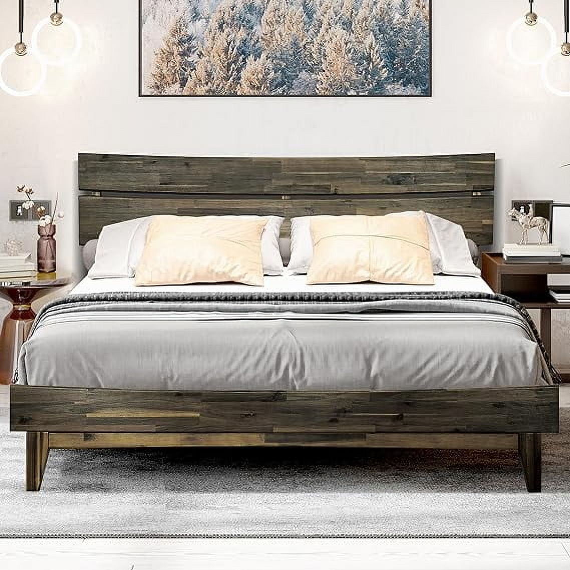 Acacia Aurora Solid Wood Bed Frame With headboard King Chocolate