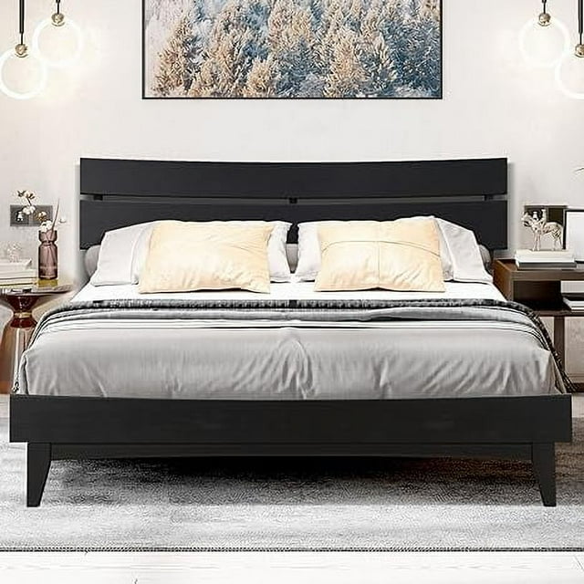Acacia Aurora Queen Size Solid Wood Bed Frame with Artistic High ...
