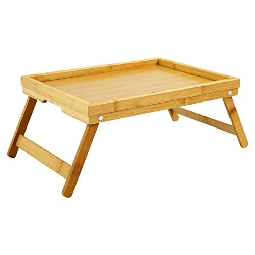 Acacia Bed Table Tray, Wooden Breakfast Tray with Folding Legs, Bed ...