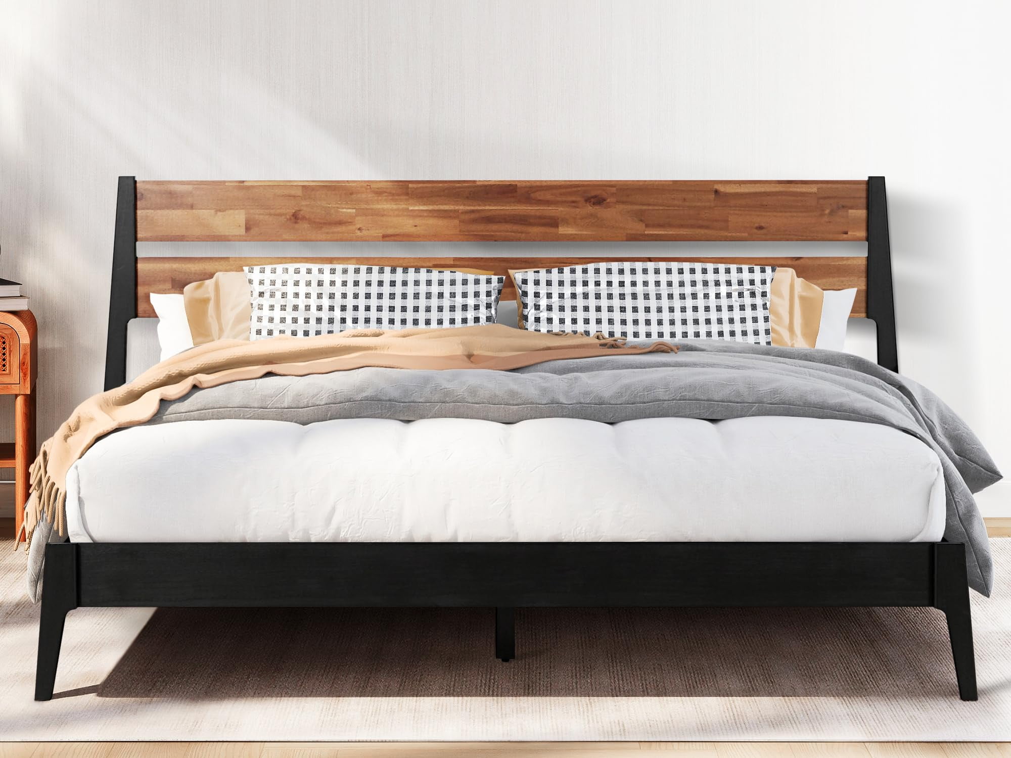 Acacia Callisto Solid Wood Bed Frame with Headboard, Signature ...