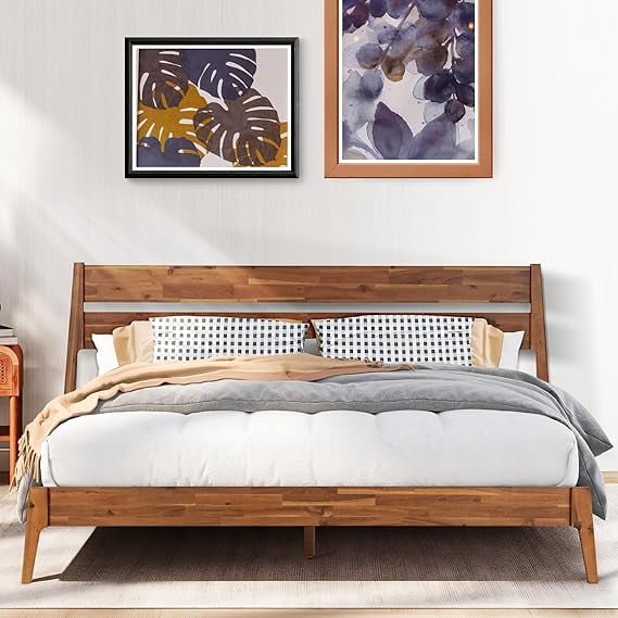 Acacia Callisto Solid wood bed frame & Nightstand - King - Walnut ...