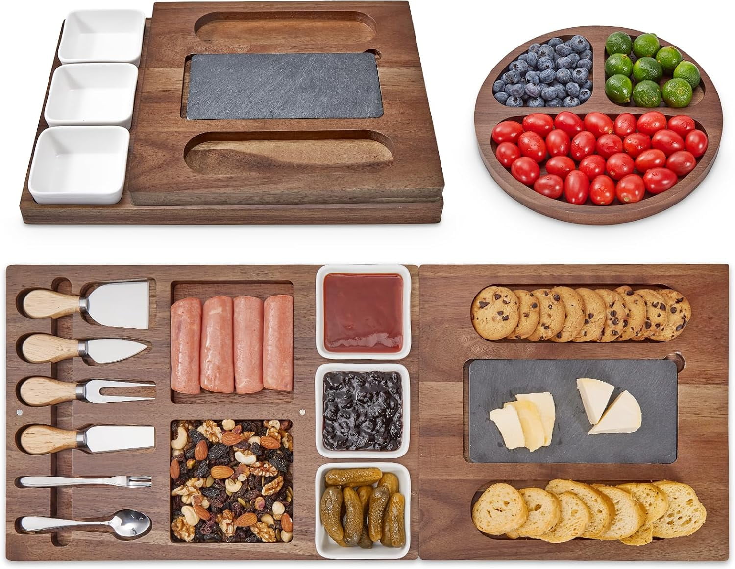 Acacia Charcuterie Boards and Knife Set, (27.6" X 11"), Magnetic Extra ...