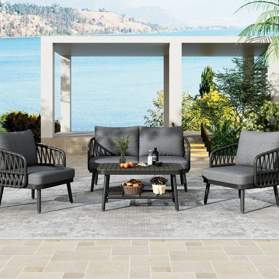 Acacia Coffee Table & Woven Rope Chairs - Garden Gathering with Elegant ...