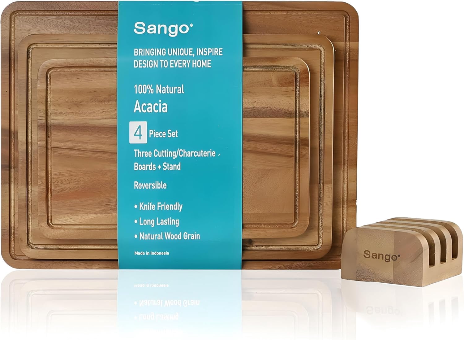 Acacia Cutting Board Set with Juice Grooves and Stand, 3-Piece- Wood ...