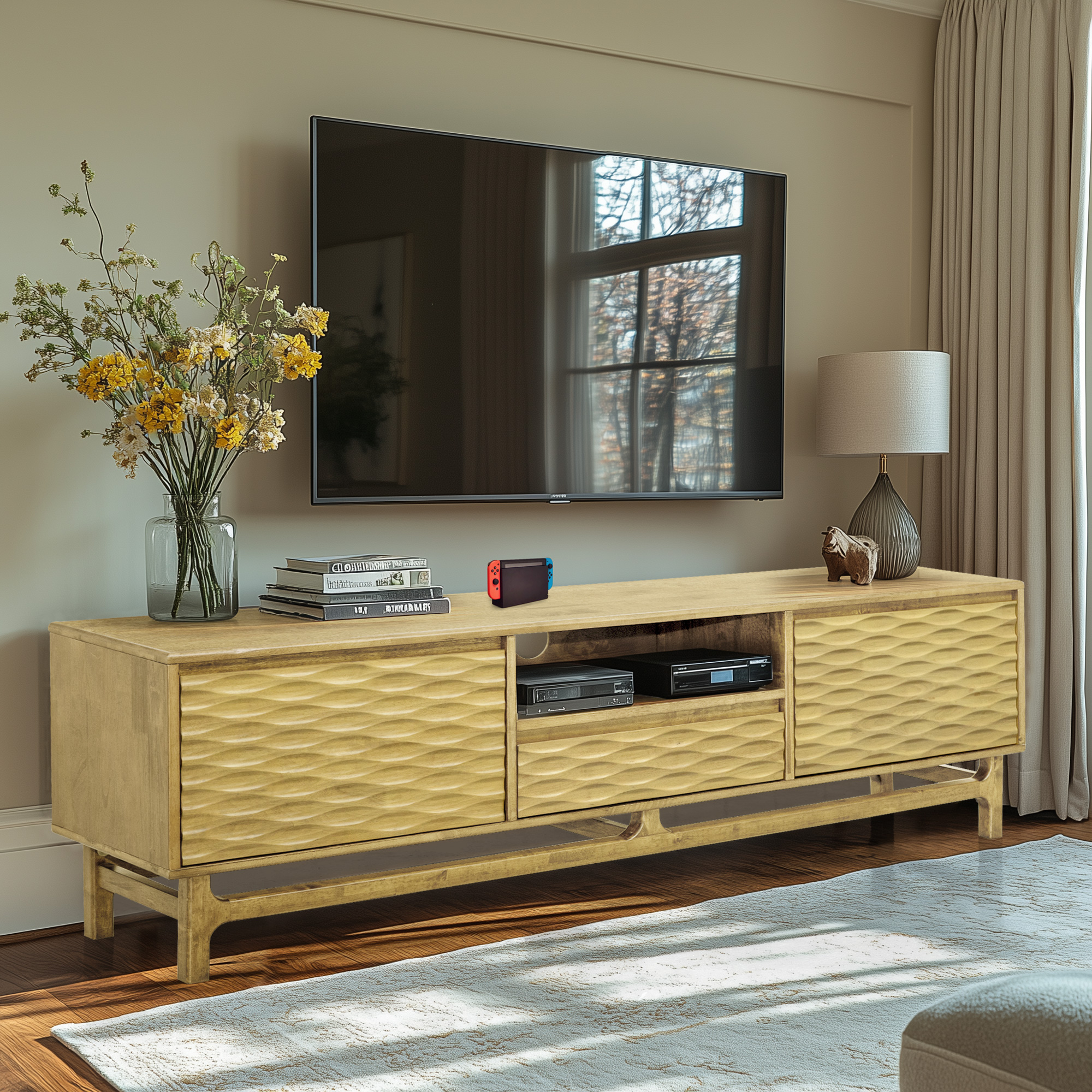 Acacia Elara TV Stand for TVs up to 75" Media Console Entertainment Center, Oak - Walmart.com