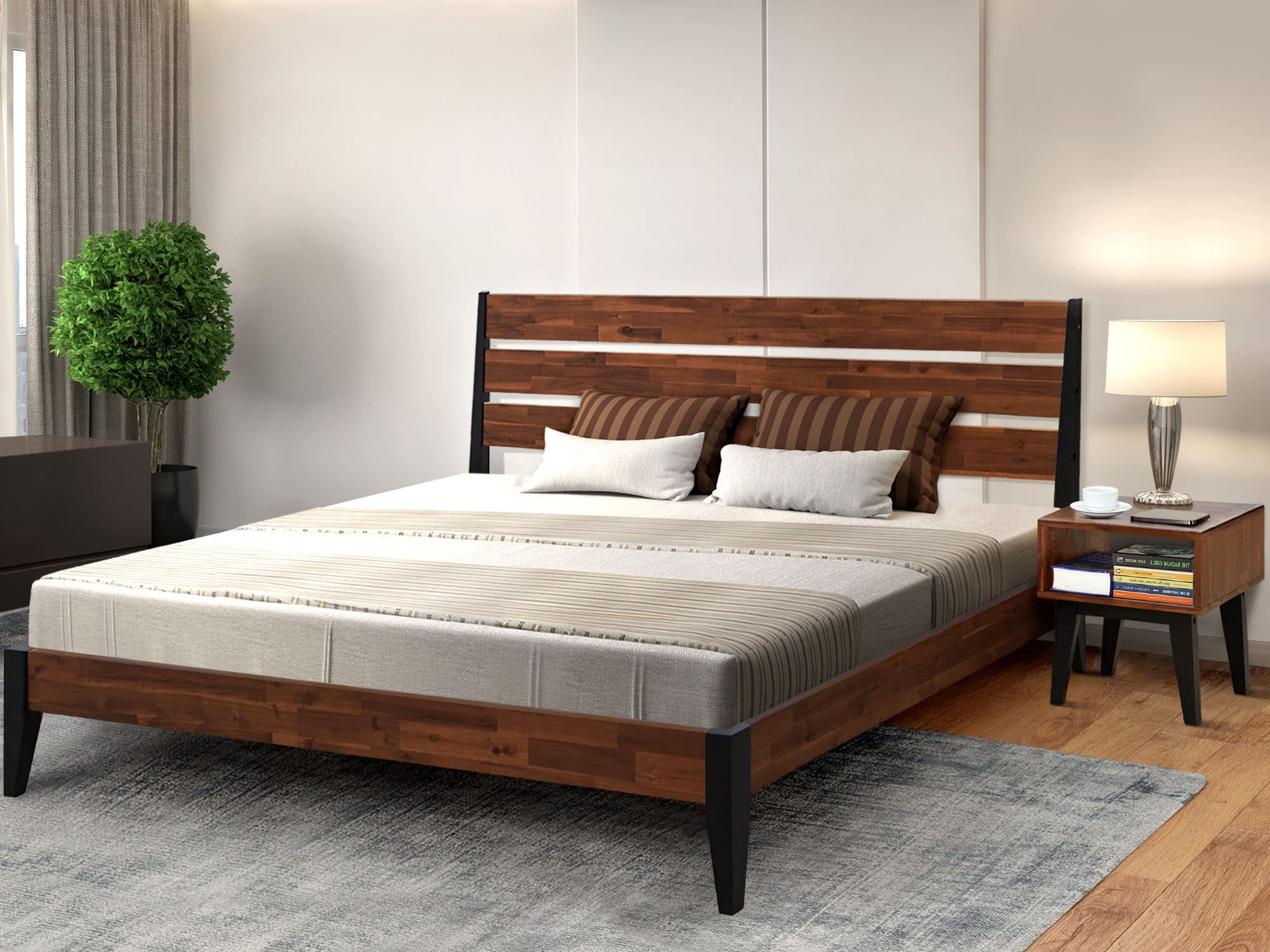 Acacia Emery Solid Wood Bed Frame with Headboard, Signature Headboard ...