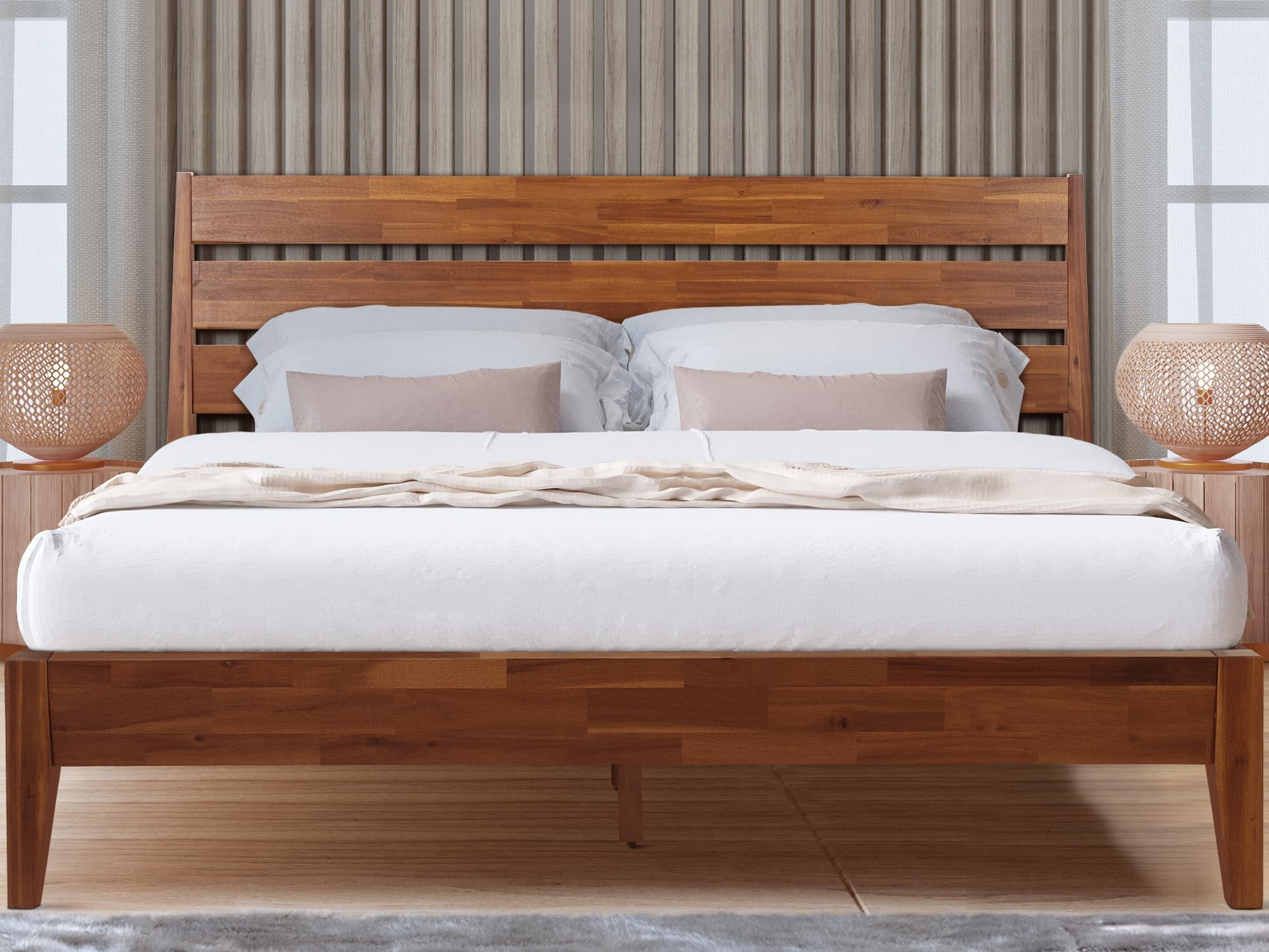 Acacia Emery King Size Solid Wooden Bed Frame with Signature Headboard ...