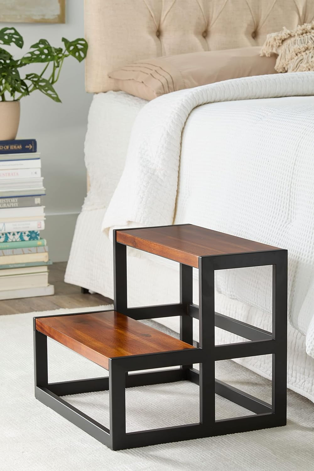 Acacia Hardwood Step Stool/Bed Steps/Plant Stand, NO Assembly Required ...