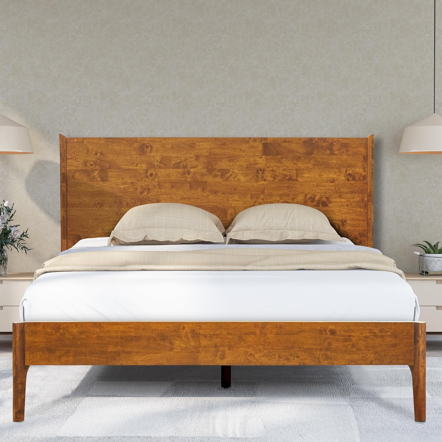 Acacia Haven King Size Bed Frame and Headboard Solid Wood Platform Bed ...