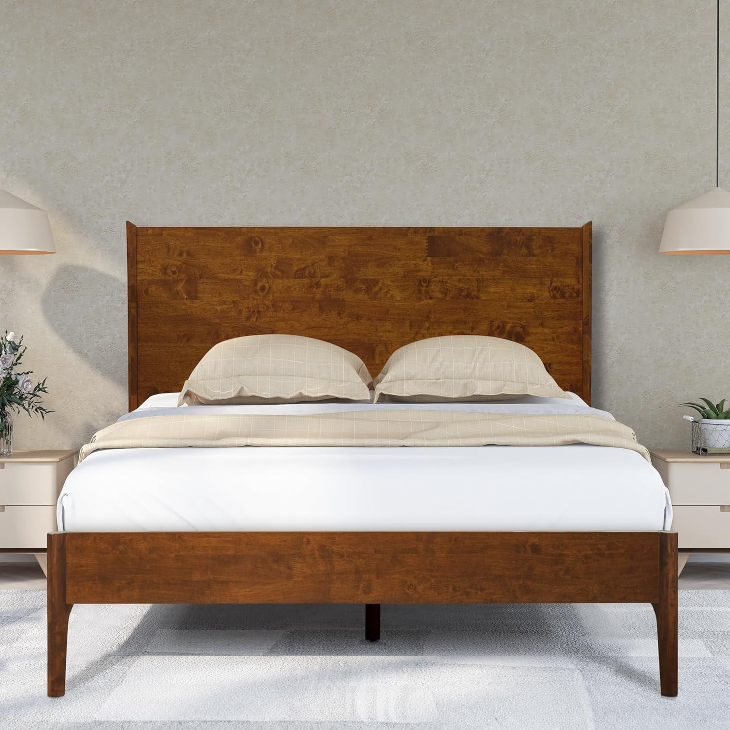 Acacia Haven Queen Size Bed Frame and Headboard Solid Wood Platform Bed ...