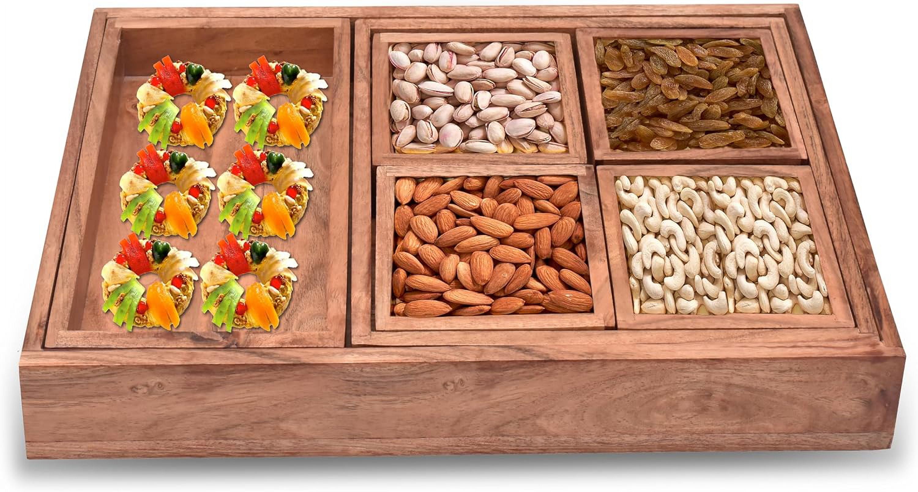 Acacia Home Nested Serving Trays Set of 7, Wooden Tray with Handles for ...