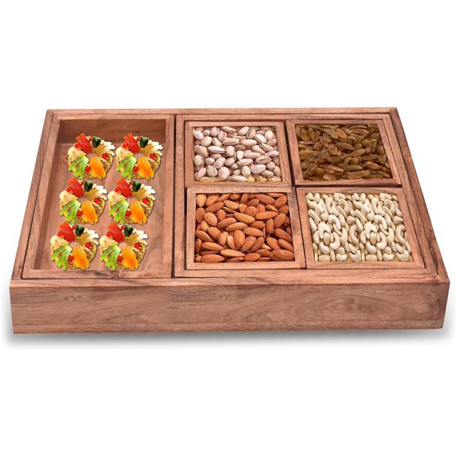 Acacia Home Nested Serving Trays Set of 7, Wooden Tray with Handles for ...