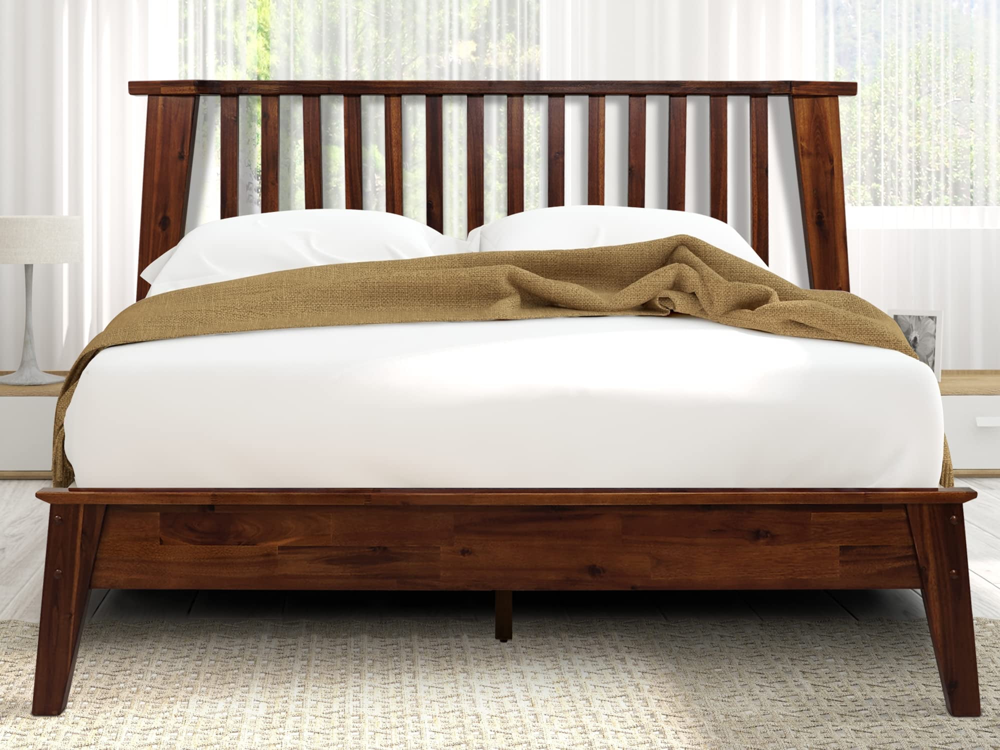 Acacia Kaylin Solid Wood Bed Frame with Headboard, Signature Headboard ...