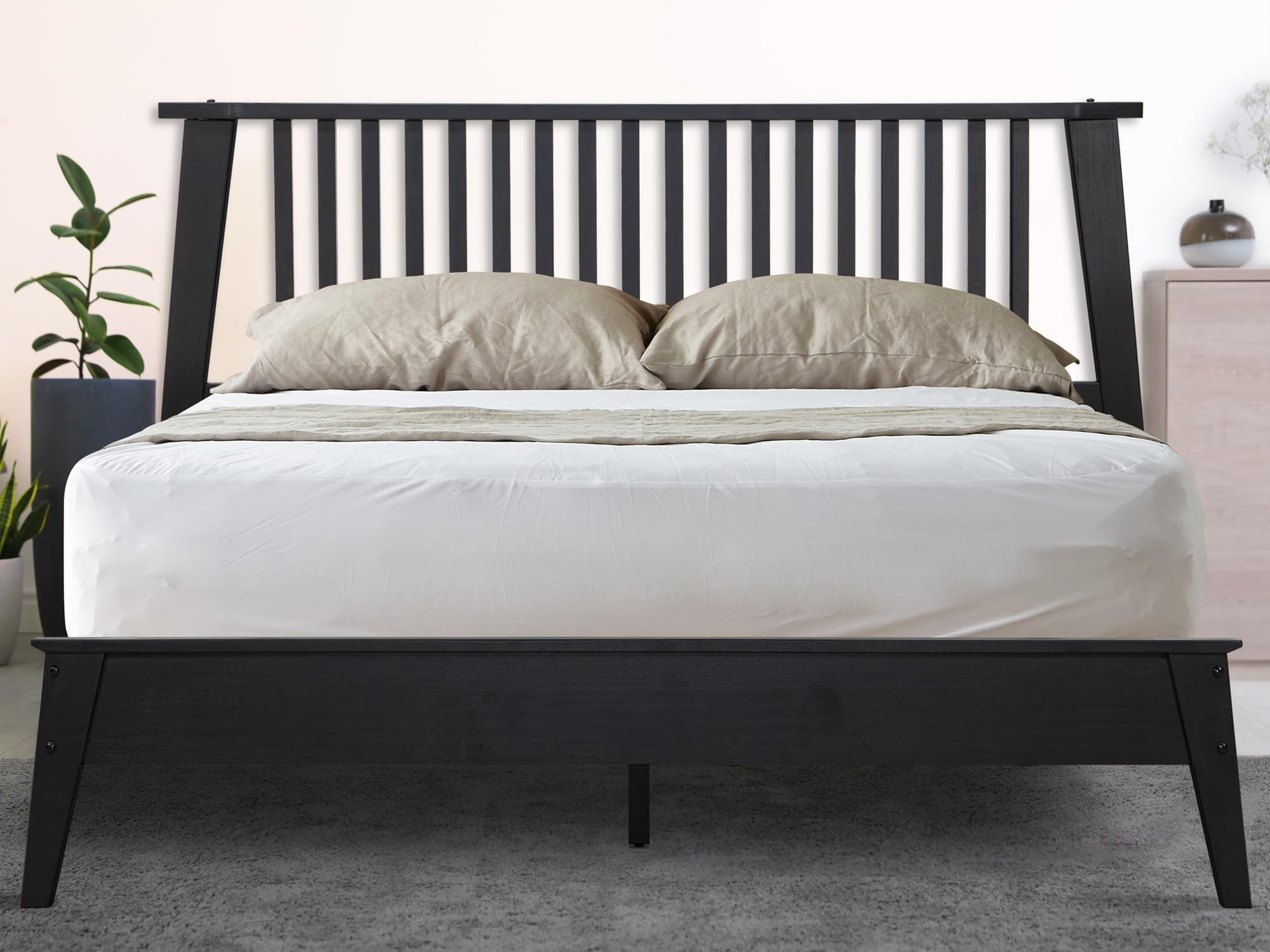 Acacia Kaylin King Size Solid Wood Bed Frame with Platform Headboard ...