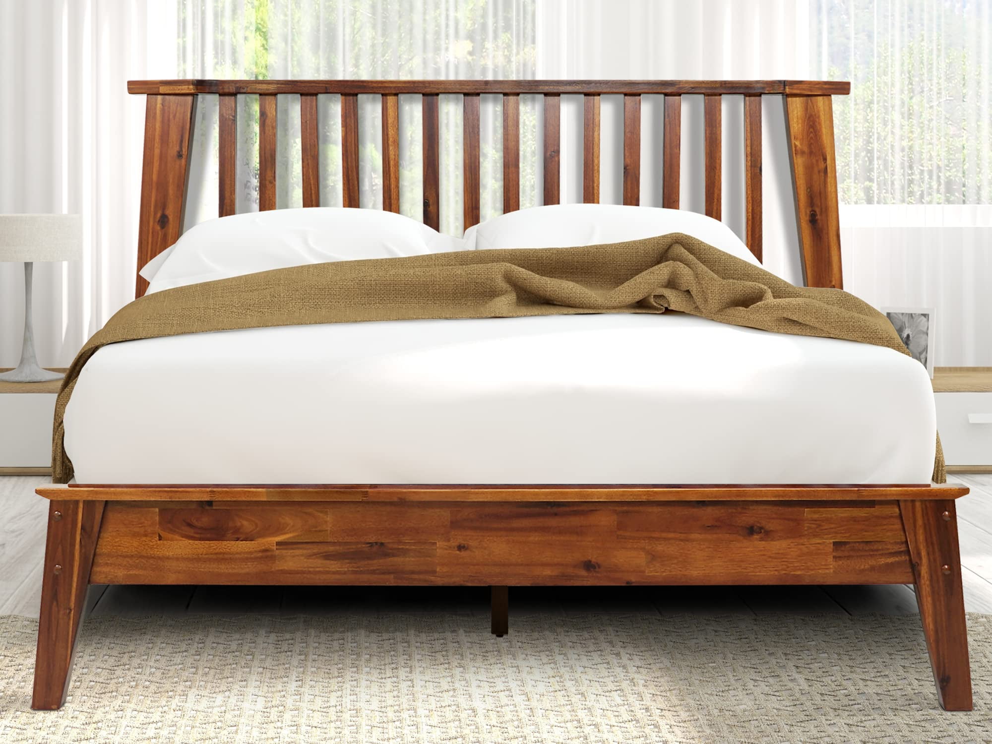 Acacia Kaylin Solid Wood Bed Frame with Headboard, Signature Headboard ...