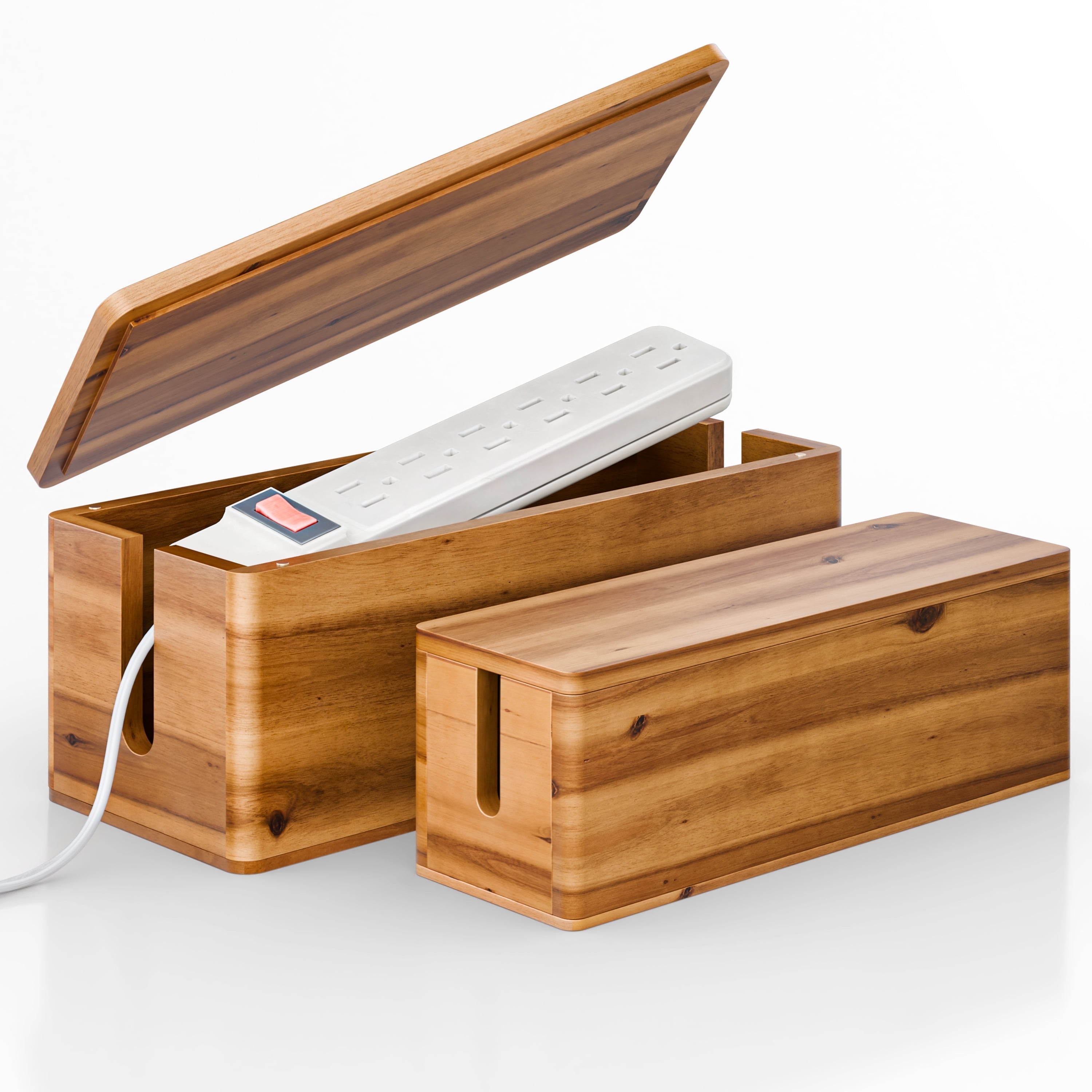 TIDITA Acacia Large Cable Management Box - Set of 2 Cord Box Hider for ...