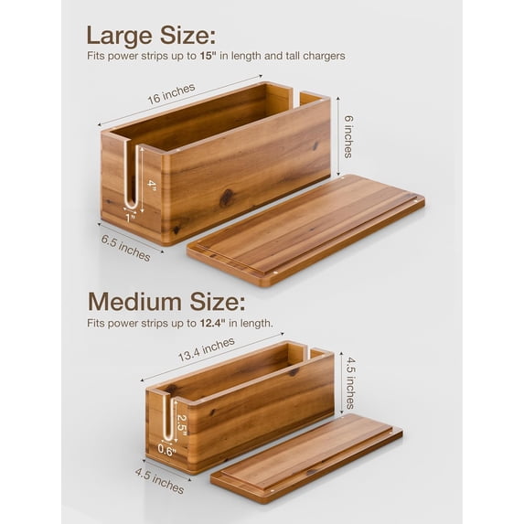 Acacia Large Cable Management Box - Set of 2 Cord Box Hider for Home ...