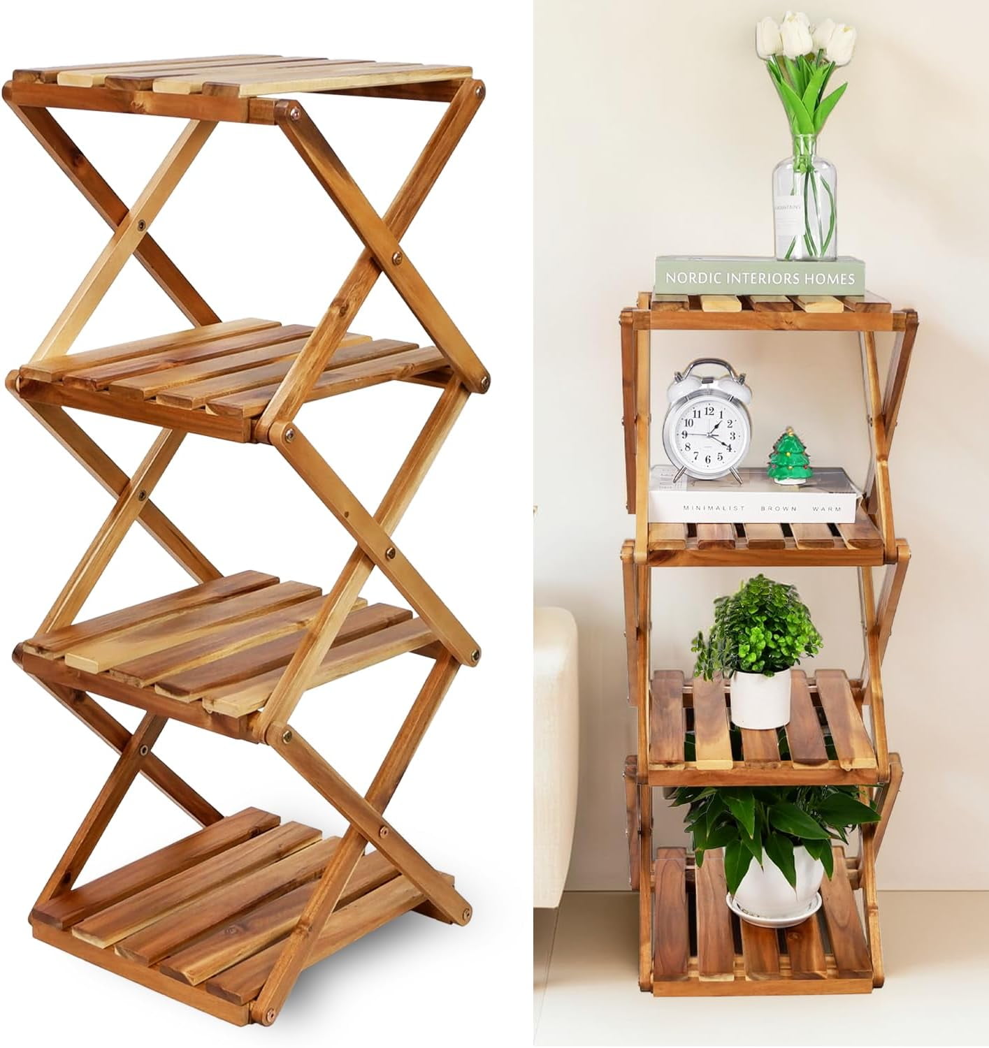 Acacia Plant Stand Indoor Corner, Wooden Outdoor 4 Tier Corner Planter ...