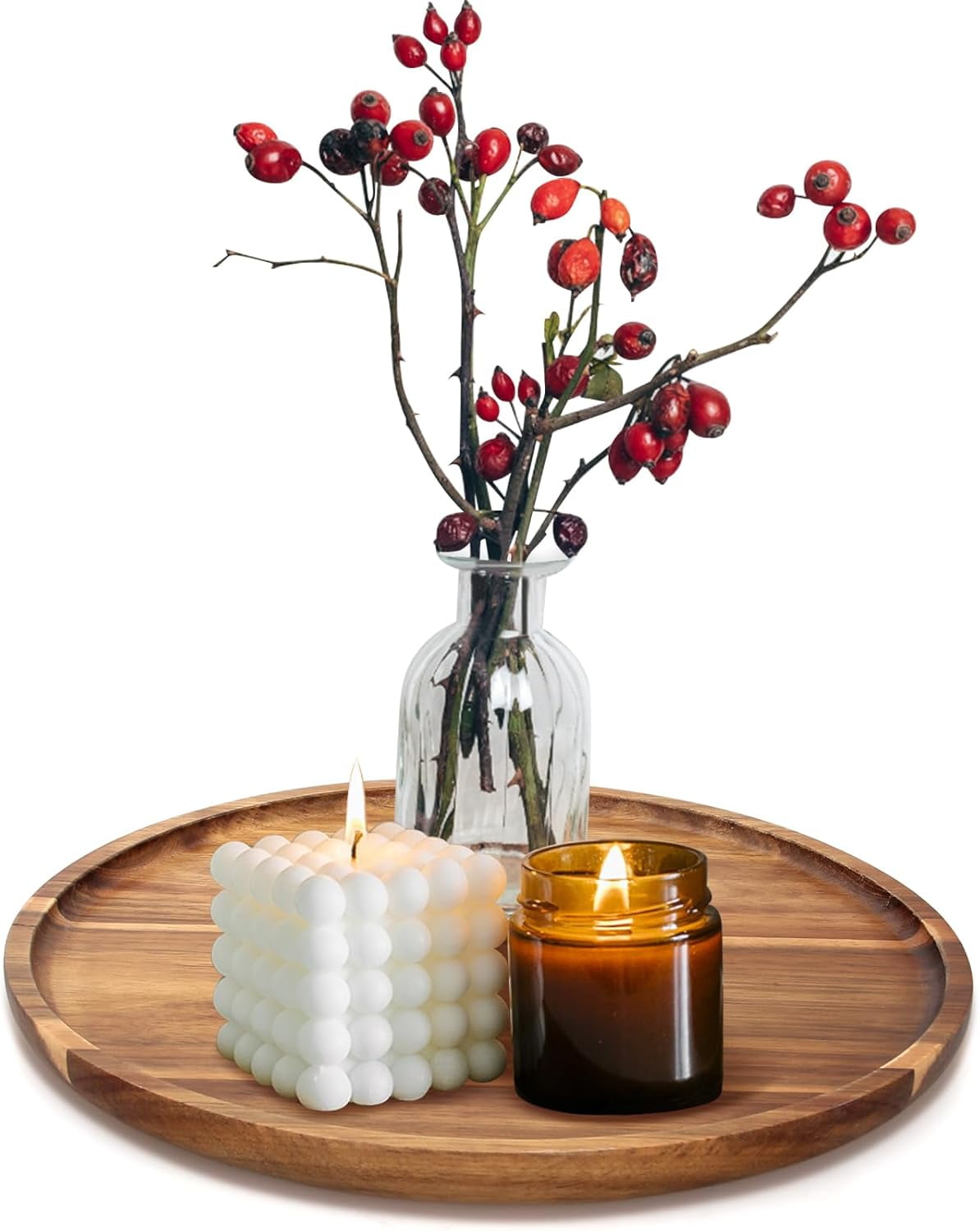 Acacia Round Wood Tray Decorative Serving Trays for Ottoman Coffee ...