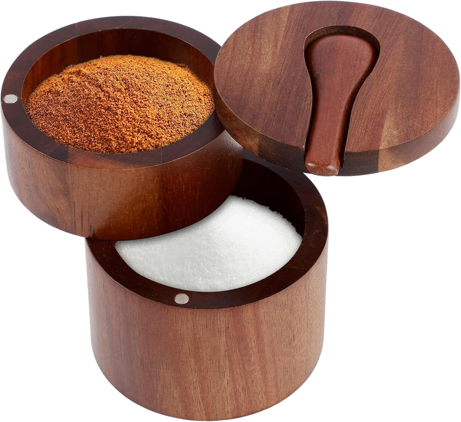 Acacia Salt and Pepper Bowl, Double Layer Salt Cellar Box, Pepper ...