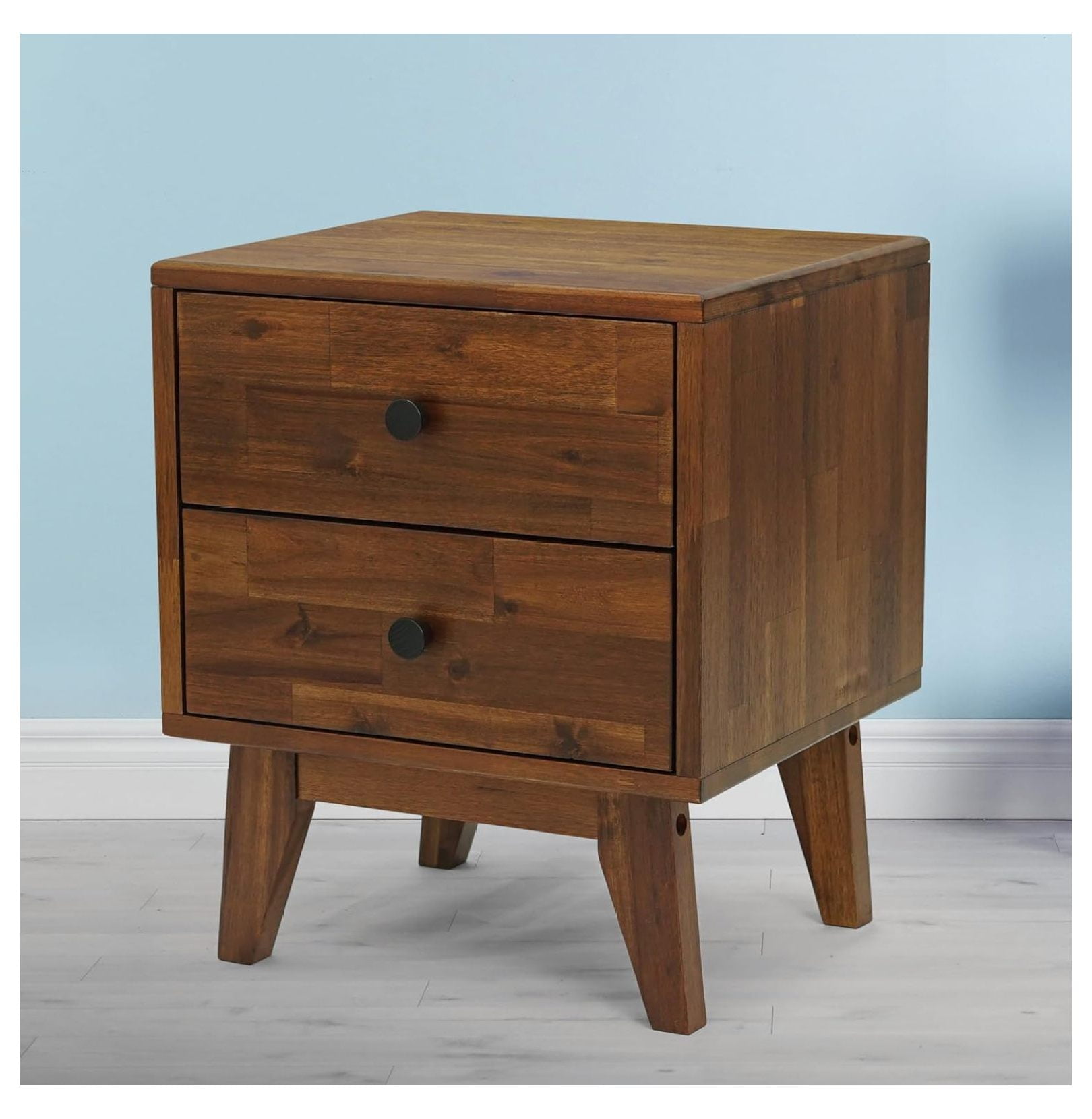 Acacia Silvia Nightstand with 2 Drawers, Solid Wood Bedside Table ...
