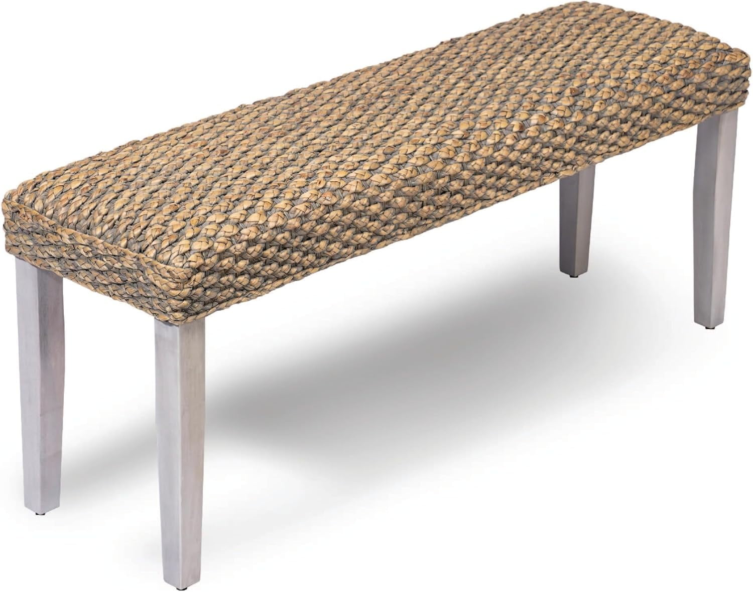 Acacia Solid Wood Bench with Woven Water Hyacinth Seat, Entryway Bench ...