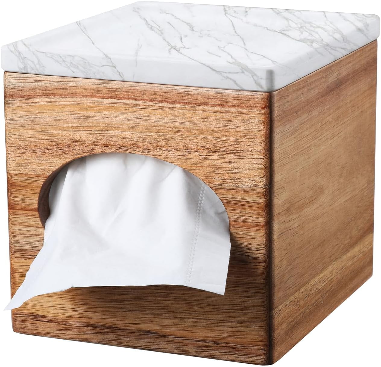 Acacia Tissue Box Marble top Natural Wood Decorative Tissue Cover for ...