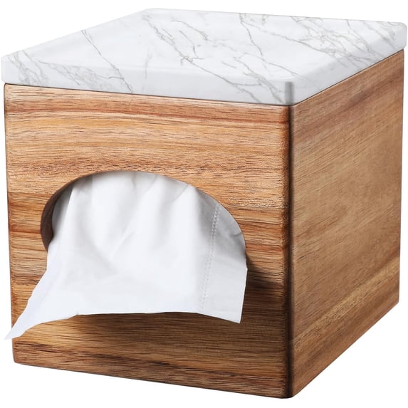 Acacia Tissue Box Marble top Natural Wood Decorative Tissue Cover for ...
